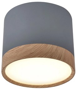 CLX LED stropní bodové světlo EMILIA-ROMAGNA, 9W, denní bílá, 8,8x7,5cm, kulaté, šedé, imitace dřeva 2275925