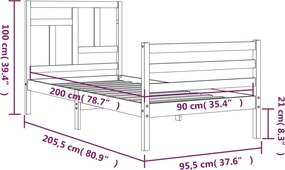 vidaXL Rám postele s čelem 90 x 200 cm masivní dřevo [3194947] Barva: Bílá