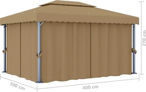 Altán se závěsy 4 x 3 m taupe hliník 3067050