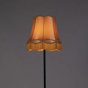Retro stojací lampa černá s babičkovským stínítkem zlatým 45 cm - Simplo