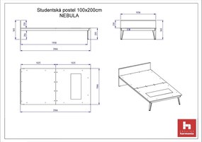 Studentská postel 100x200cm Nebula - černá/šedá