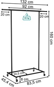 Věšákový stojan na kolečkách TAHIR černý