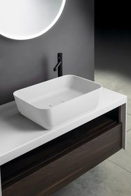 Polysan Banera Square umyvadlo na desku 50 x 63 cm bez otvoru pro baterii bez přepadu litý mramor bílá mat 14596MAT