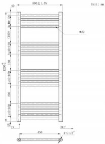 Erga Basic, topné těleso 1200x500 mm, 482 W, černá, ERG-LAV-BASIC-12050-BK