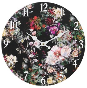 Černé nástěnné vintage hodiny s květy I – Ø 34*4 cm / 1*AA