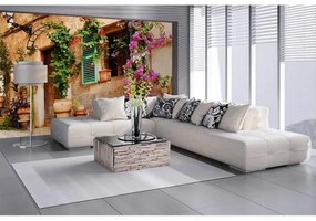 DIMEX | Samolepicí vliesová fototapeta na zeď Pouliční zahrada MA-5-0046 | 375 x 250 cm | zelená, béžová, růžová