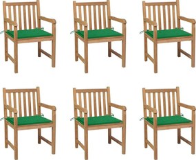 vidaXL Zahradní židle 6 ks podušky masivní teak [3073031] Barva: Zelená