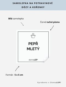 Samolepka na kořenky PEPŘ MLETÝ bílá 5 × 5 cm tučné písmo