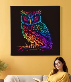 Obraz na plátně - Barevná neonová sova FeelHappy.cz Velikost obrazu: 120 x 120 cm