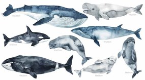 Gario Dětská nálepka na zeď Ocean world - velryby, kosatka a běluhy