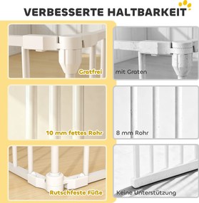 Ohradník pro domácí mazlíčky, 6dílná zábrana s dvířky, skládací, pro malé a středně velké psy, plast, uhlíková ocel, bílá barva