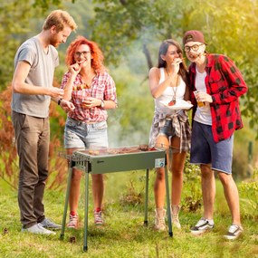 Outsunny Surový Gril z Nerezové Oceli BBQ Kouřák s Grilovací Mřížkou, Zahradní Gril pro BBQ Kempování, Terasu, Zahradu 94 x 39 x 70 cm