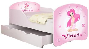 Dětská postel - Růžová víla + jméno 180x80 cm + šuplík