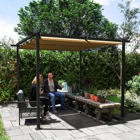 zahradní pergola 3 x 3 m s nastavitelnou střechou, kovový rám, ochrana UPF30+, sluneční stříška na verandu, terasu, béžová barva
