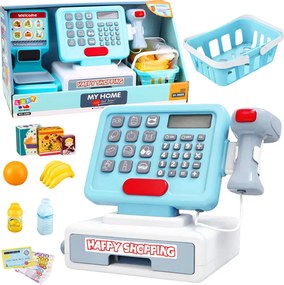 LEAN Toys Interaktivní pokladna v obchodě, skener, nákupní košík, potraviny, světla, zvuky