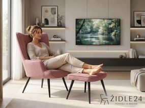 Relaxační křeslo s podnožkou AIRO - růžová látka