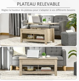 HOMCOM Zvedací Konferenční Stolek, Stolek do Obývacího Pokoje se Policemi a Skrytým Úložištěm, 105 x 50 x 49-62,5 cm do Obývacího Pokoje, Ložnice, Du…