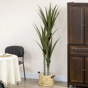 Umělá rostlina yucca HOMCOM v květináči 190 cm - 39 realistických listů pro dekoraci domova, obývacího pokoje, kanceláře a zahrady Ø17x190 cm Zelená