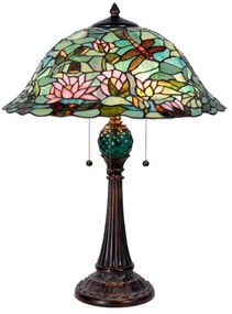 Stolní lampa Tiffany Dragonfly zeleno hnědá s motivem vážky – 47x60 cm