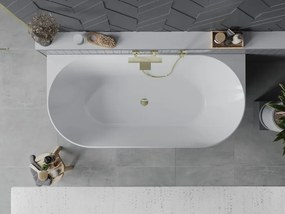 Mexen Oval Slim, volně stojící vana ke stěně 170 x 80 cm, bílá lesklá, zlatý lesklý přepad, 52661708000-50