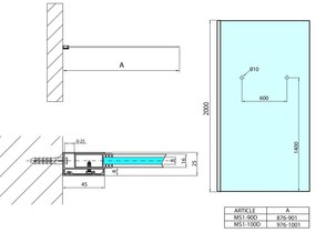 Polysan, MODULAR SHOWER stěna pro instalaci na zeď, jednodílná, 1000 mm s otvory pro držák ručníků, MS1-100-D