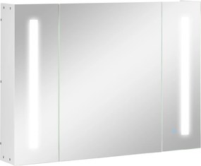 kleankin Zrcadlová skříňka 3 zrcadlová dvířka LED světla 90 × 15 × 65 cm bílá
