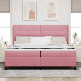 Postel s boxspringem s čelo Růžová 200 x 200 cm samet 3342031