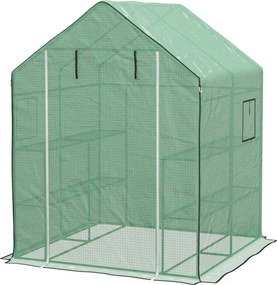 Zahradní skleník Outsunny s 3 police, balkonový skleník, zesílený tarp 135 g/m², ocelový rám, rolovací zipová vrata, pro zeleninu, rostliny a květiny…