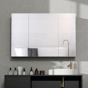 kleankin Nástěnná koupelnová skříňka s 3 zrcadlovými dveřmi a nastavitelnými policemi z MDF, šedá, rozměry 90Š x 15H x 60V cm