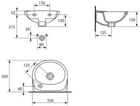 Cersanit Eko, keramické umyvadlo nástěnné, 35cm, K07-002-P