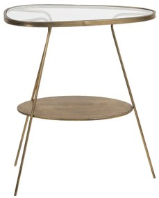 Zlatý kovový odkládací stolek se skleněnou deskou Elske – 61x37x70 cm