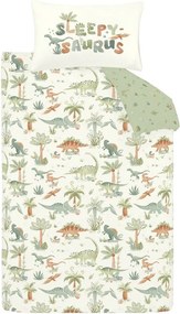 Krémové flanelové dětské povlečení na jednolůžko 135x200 cm Brushed Sleepy Saurus Dino – Catherine Lansfield