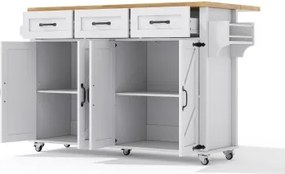 Aosom Kuchyňský ostrůvek s skládací pracovní deskou, 4 dveře, 3 zásuvky, oboustranné držáky na ručníky, design ve stodole stylu, 140 x 43/70 x 90,5 c…