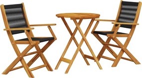 3dílný bistro set černý polypropylen a masivní dřevo 3281793