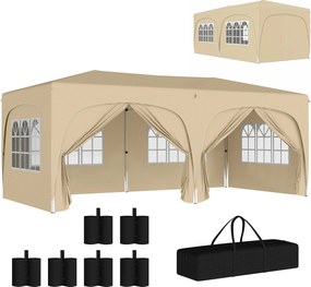 Pavilon Outsunny přibližně 3x6m, voděodolný stabilní zimní stan s rychlým rozkladem a skládacím designem, UV ochrana 50+, skládací párty stan s 6 bočn