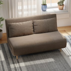 HOMCOM Rozkládací pohovka, přistýlka pro hosty, 3stupňově nastavitelná opěrka zad, kordová úprava, do 120 kg, 141 x 90 x 81 cm, tmavě hnědá