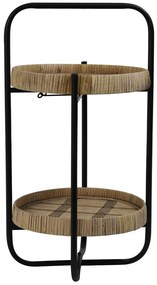 Černý kovový 2 patrový etažér s bambusovými podnosy Lorena - Ø 33*60cm