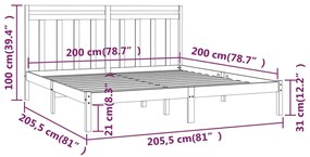 Rám postele šedý masivní dřevo 200 x 200 cm,  3105272