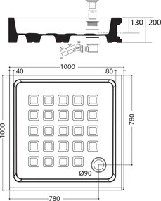 Kerasan RETRO keramická sprchová vanička, čtverec 100x100x20cm, bílá 134001