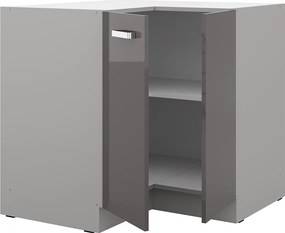 GREY gr | dolní skříňka 90x90 DN 2F rohová s policí | 90x90 cm | světle šedá/tmavě šedá lesk