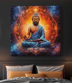 Obraz na plátně - Vesmírný buddha ohnivý kruh FeelHappy.cz Velikost obrazu: 40 x 40 cm