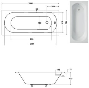 Besco Intrica Slim akrylátová vana Délka vany: 150cm