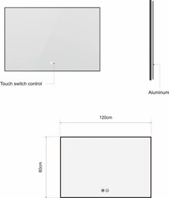 Erga Megan, LED zrcadlo 120x80cm v černém rámu, 3105 lm, 3 barvy světla, zadní osvětlení, ERG-V01-MEGAN-1280-BK
