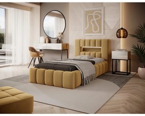 Eltap Čalouněná postel Lamica s úložným prostorem - dřevo Materiál a barva potahu: Nube 45 - žlutá, Rozměry (cm): 90x200
