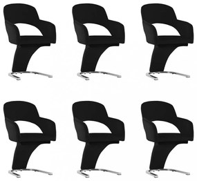Jídelní židle 6 ks samet / chrom Dekorhome Černá