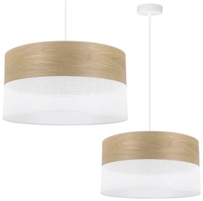 Light Home Závěsné svítidlo Wood, 1x dýha zlatý dub/bílé plastové stínítko, (fi 40cm)