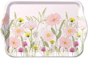 Bílý melaminový tácek s růžovými květy Flowers Pink - 13*21 cm
