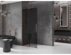 Mexen Velar, sprchová zástěna s posuvnými dveřmi Walk-in 75 x 200 cm, 8mm šedé sklo, růžové zlato, 871-075-000-43-60