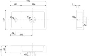 Aqualine keramické umývátko 40 x 22 x 8 cm bílá DD4022