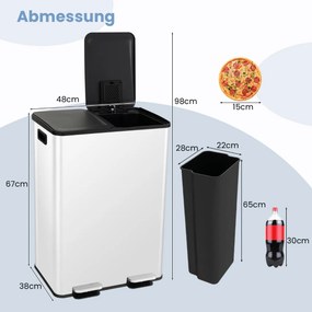 Costway Odpadkový koš 2 přihrádky 2 x 30L odpadkový koš kuchyňský